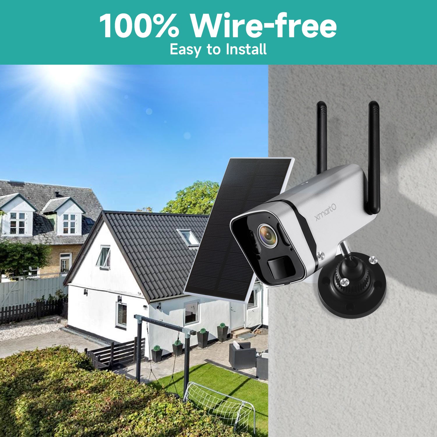 XMARTO 100% Wire-Free Solar Home Security Camera System Wireless, 4-Se ...