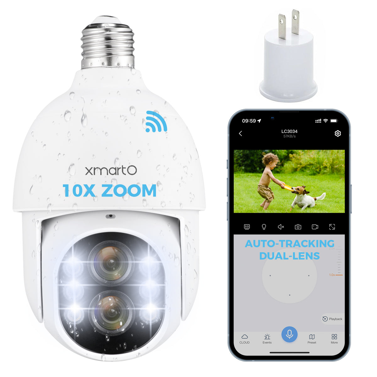 xmartO Light Bulb Security Camera Wireless Outdoor with Dual-Lens 10X ...