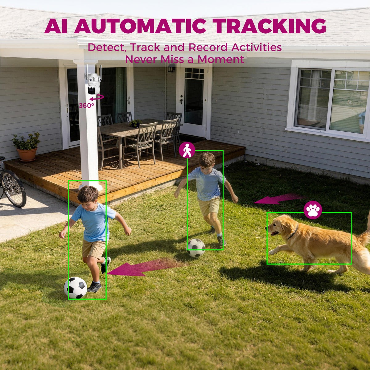 xmartO 6MP Tri-Lens Cam, Wireless Home Security System with 360° PTZ A ...