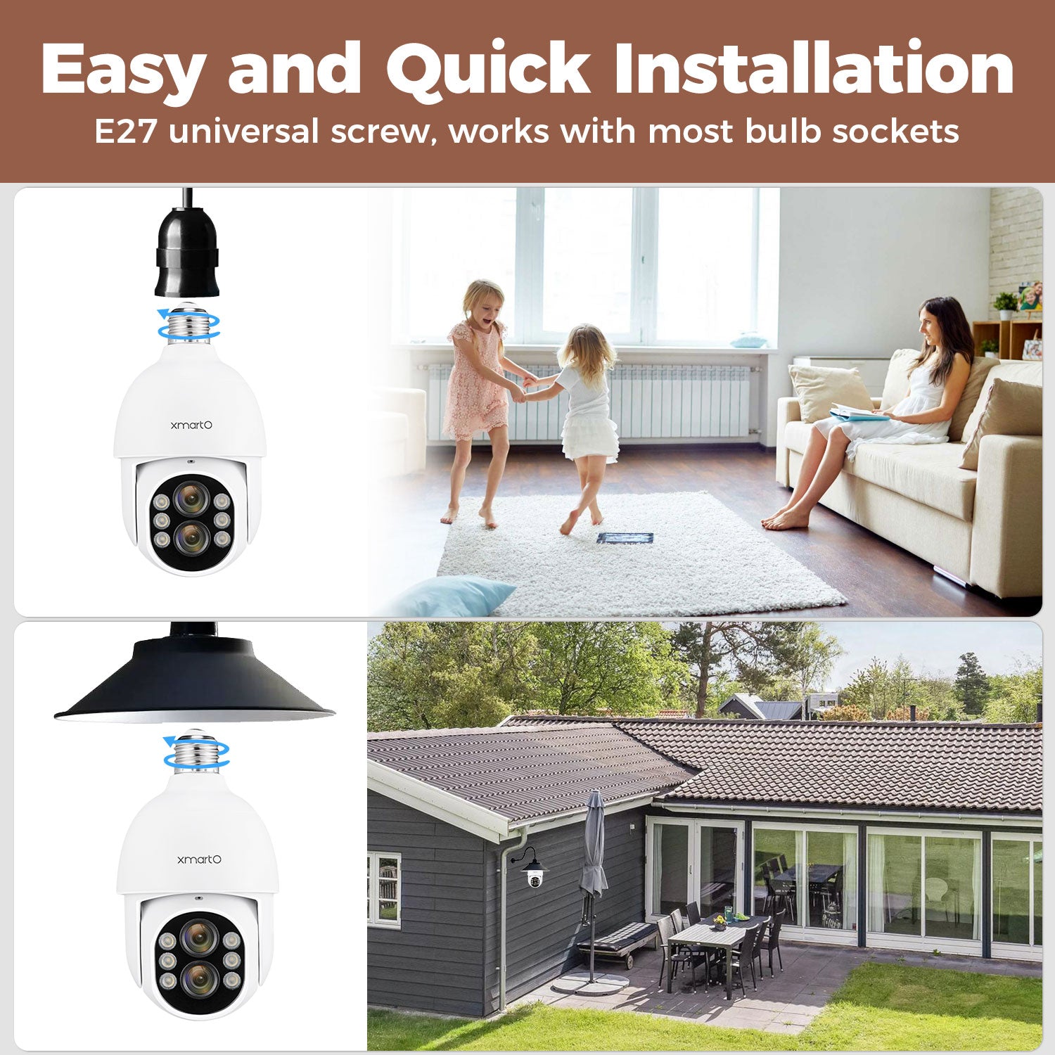 xmartO Dual-Lens 10X Zoom Light Bulb Security Camera System Wireless O ...