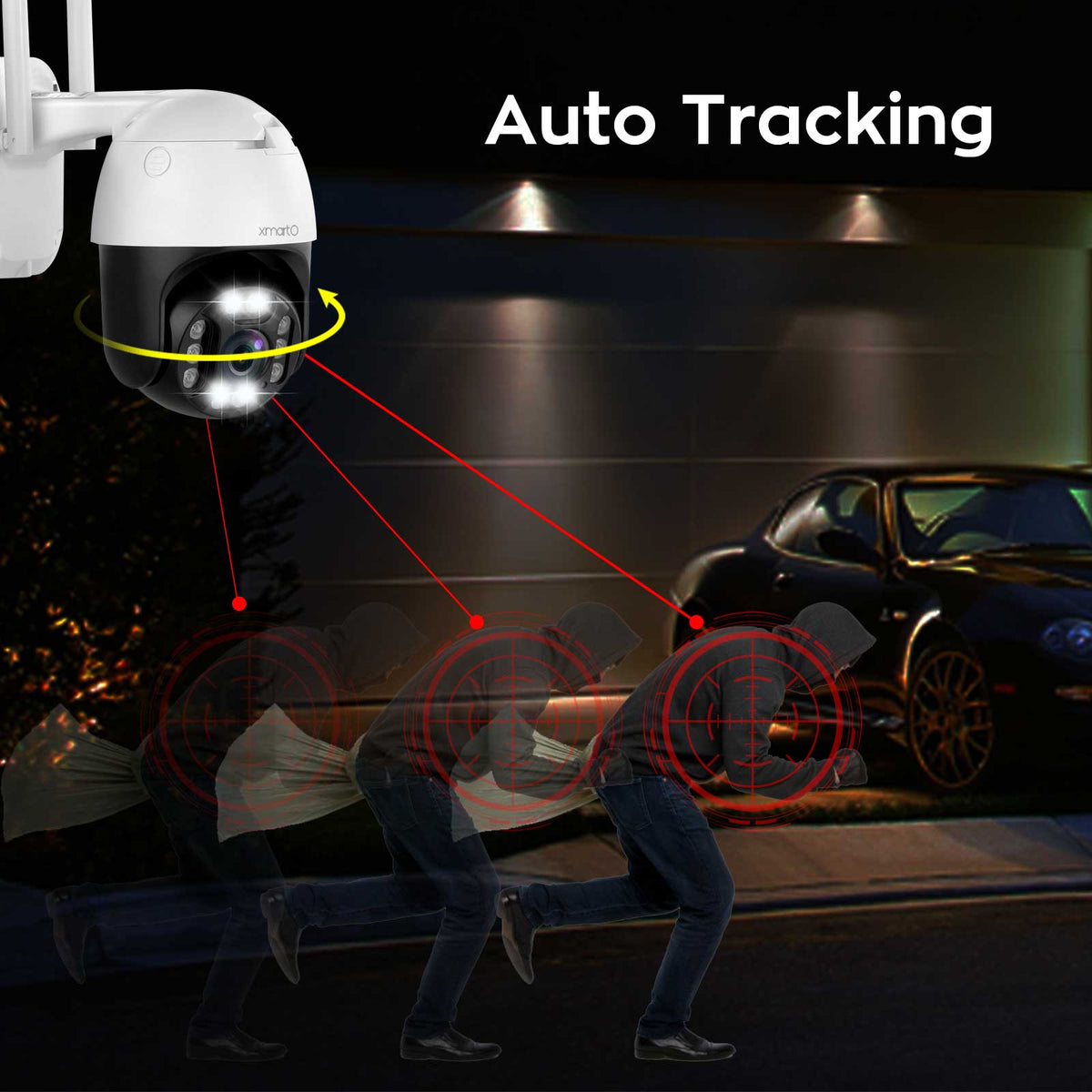 XMARTO 2K Auto-Track Rotation Wireless Security Camera WiFi AC Powered ...